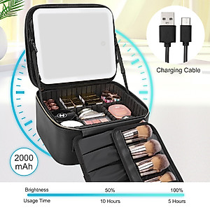 Large Makeup Case Makeup Bag Organizer Large Professional Makeup Bag Waterproof Travel Cosmetic Case with Removable Dividers, Shoulder Strap and Fixing Strap Black (Large, Marble Black)