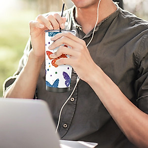 QWEUIOP 20oz Insulated Travel Coffee Mug Retro Butterfly Pattern Stainless Steel Tumbler with Lid Double Wall Vacuum Coffee Cup For Hot and Cold Drinks14029