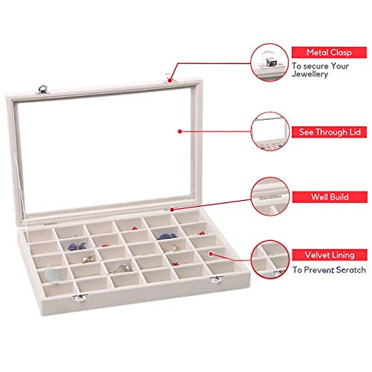 Stratalife Jewelry Organizer Stackable Earring Organizer Tray with Lid Jewelry Storage Tray for Earring Necklace Drawer Display Gift Ieda for Mom from Daughter (30 Grids)