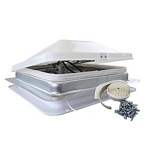 Class A Customs 12 Volt Powered 14" RV Roof Vent with White Wedge Style Lid - Putty & Screws | 71112A-PS