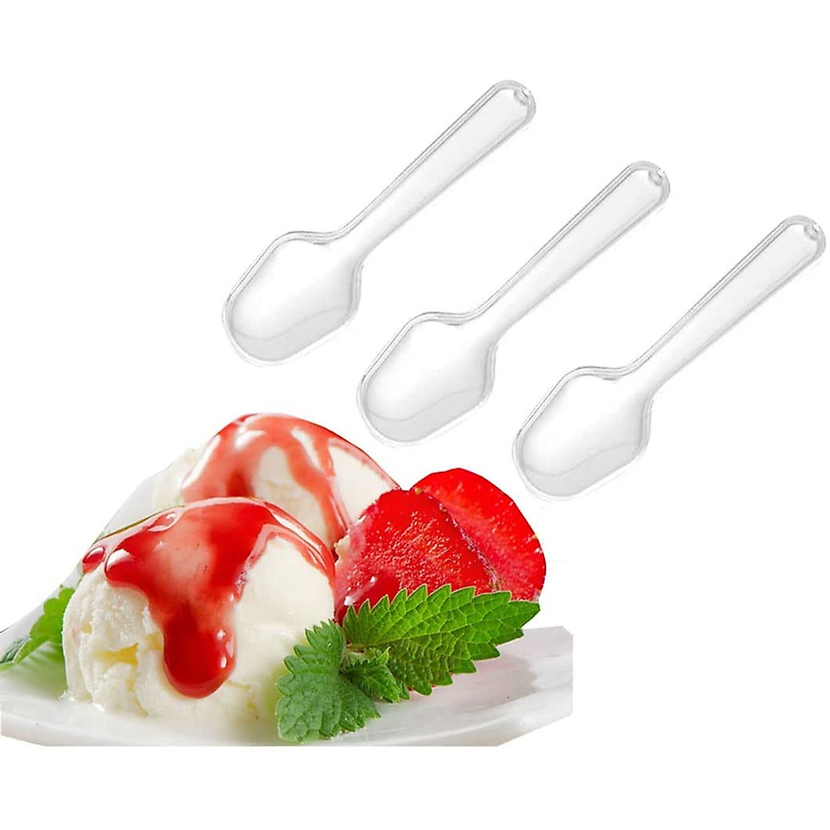 ericotry 500Pcs 7.5cm/3inch Mini Clear Mini Plastic Spoons Disposable Tasting Spoon Scoops for Dessert Ice Cream Appetizer Cake Spices Food Supply
