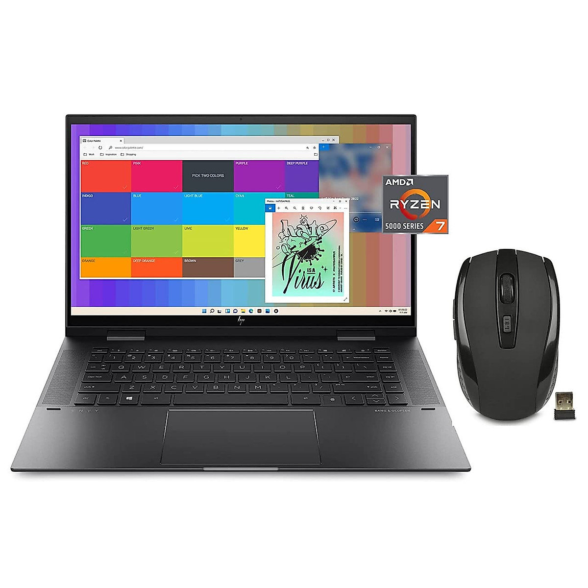 HP Envy X360 2-in-1 15.6" FHD Touchscreen Premium Laptop | AMD Ryzen 7 5825U (Beat i7-1165G7) | 12GB RAM| 512GB SSD| Backlit Keyboard | Windows 11 Pro | Black | Bundle with Wireless Mouse