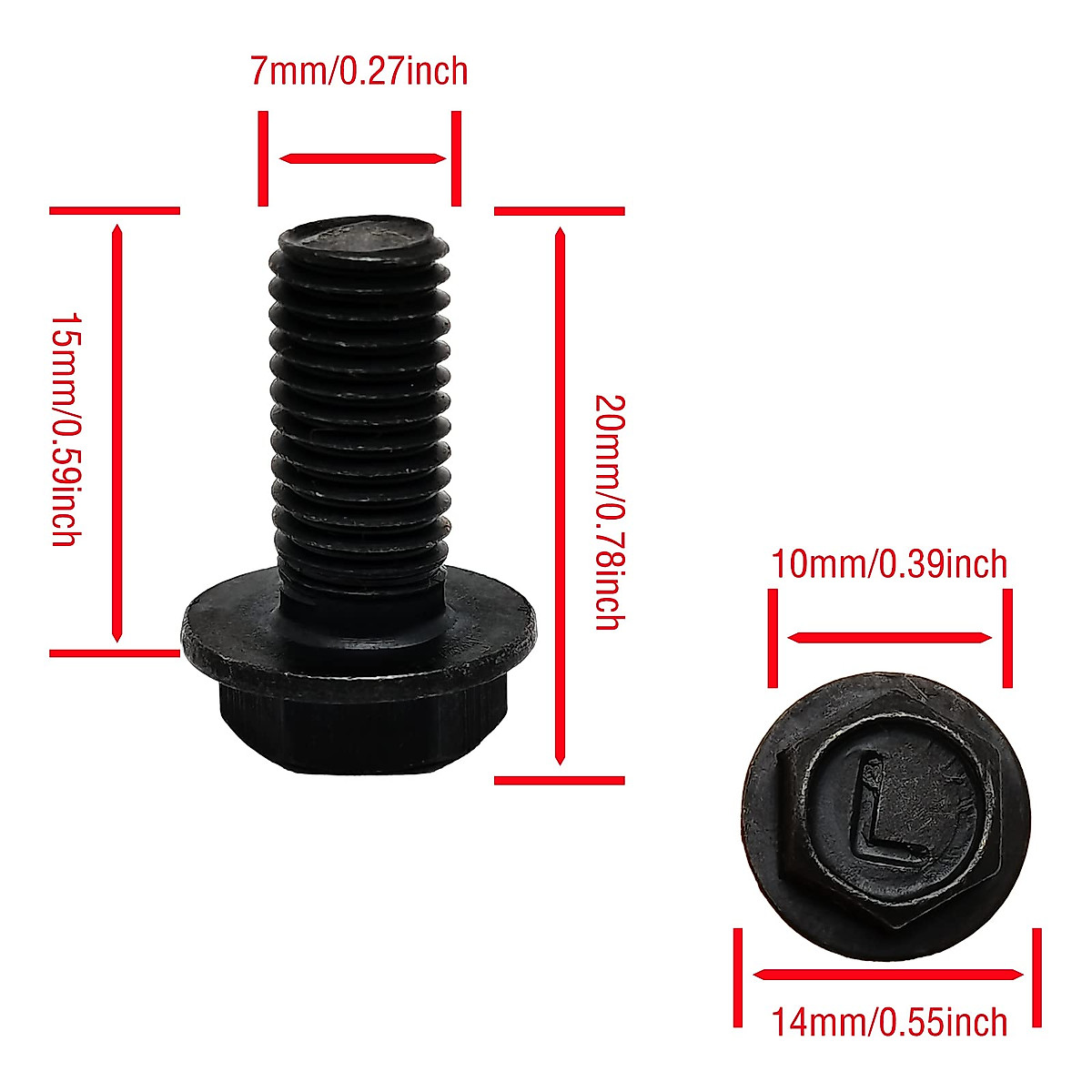 Black Carbon Steel Hex Flange Bolts Left Hand Thread,Bottom Bracket Flanged Axle Bolt,Crank Bolts,M7 Thread,Length 15mm (20 Pcs)