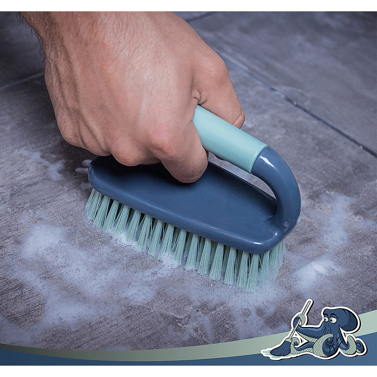 Scrub Brush | Shower Cleaning Brush | Comfort Grip & Stiff Flexible Bristles | Ideal for Cleaning Bathroom, Shower, Kitchen, Sink | Bristle Brush for Household Use, 1 Pack