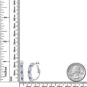 Gem Stone King 925 Sterling Silver White Moissanite and Blue Tanzanite Hoop Earrings For Women (2.74 Cttw, Gemstone Birthstone, Round 4MM and 3MM)