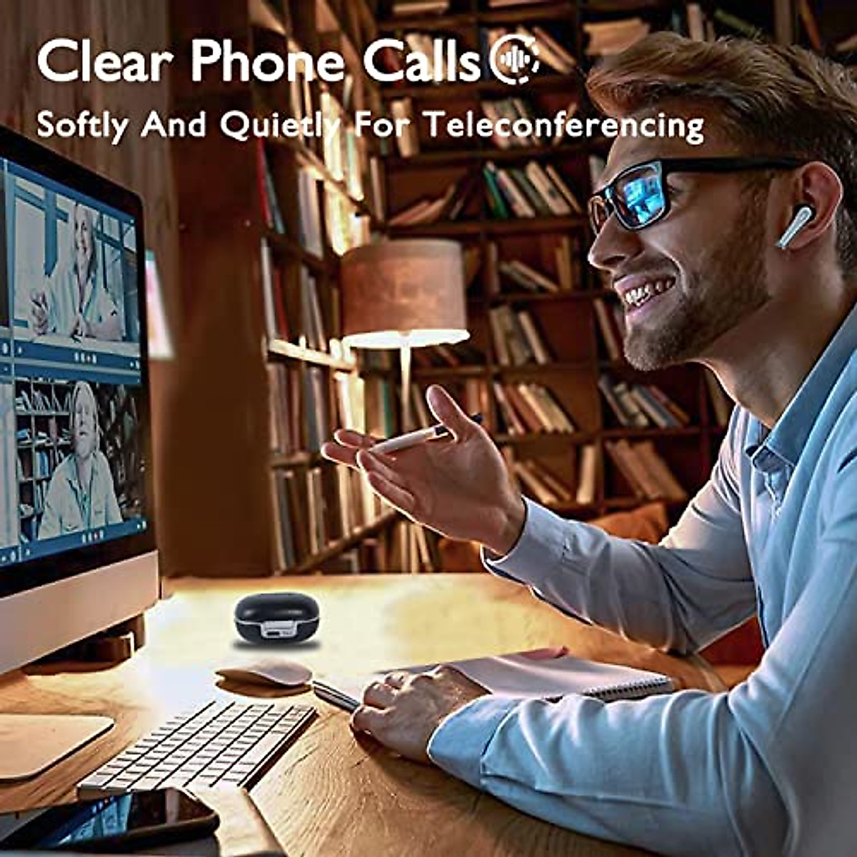 BESUE Wireless Earbuds Bluetooth 5.2 Earphones, 4 Mics ENC Noise Cancelling for Phone Calls, 40 Hours Playtime with USB-C Charging Case, Deep Bass Bluetooth Earbuds for Gaming/Sports/Workout/Meeting