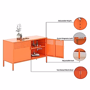 Washsemba Cache 2 Door Metal Locker Accent with Adjustable Shelf,Orange Metal Accent Storage Cabinet for Home Office (Orange)