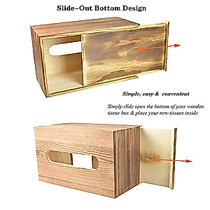 JFFCESTORE Facial Tissue Paper Box Cover Holder Durable Pine Wooden Square Tissue Box with Sliding Bottom for Bathroom, Bedroom, Dinner Table, Office (Brown Rectangular)