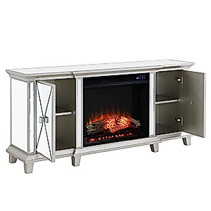 SEI Furniture Toppington Mirrored Electric Fireplace Media Console, New Mirror/Silver