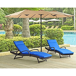 PATIO TREE 15 Ft Outdoor Umbrella Double-Sided Market Patio Umbrella with Crank, 100% Polyester, Base Included (Beige)