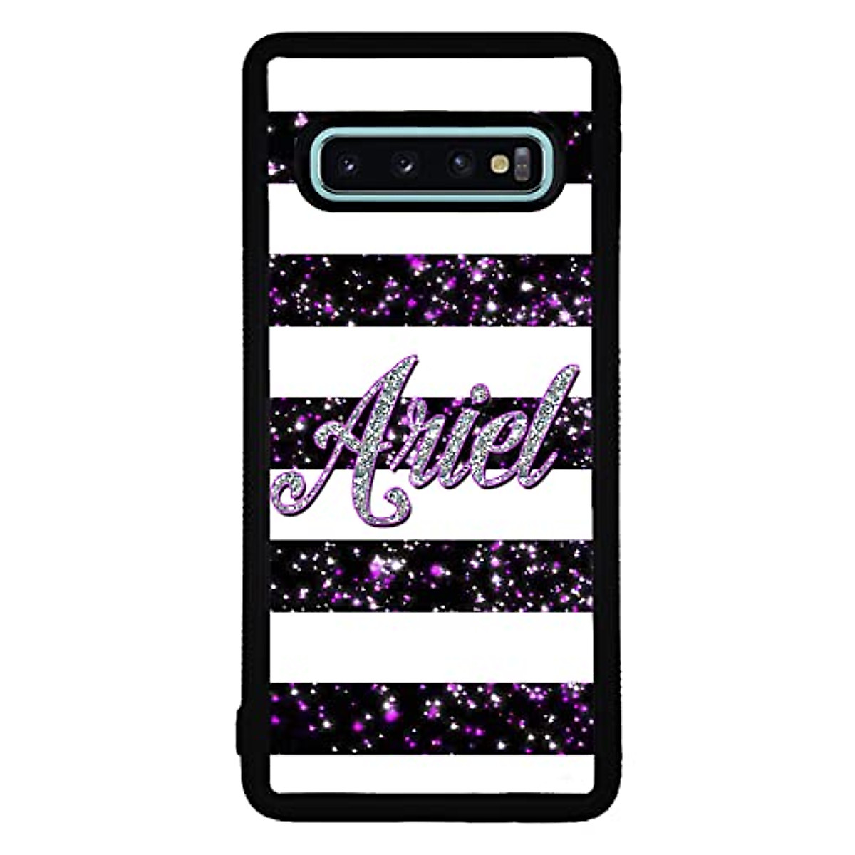 Purple Silver Bars Personalized Black Rubber Phone Case Compatible With Samsung Galaxy S23 S23+ Ultra S22 S22+ S21 S21FE S21+ S20FE S20+ S20 Note 20 S10 S10+ S10e