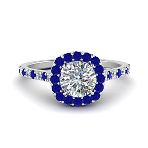 CustomizedGifts Round Diamond Square Halo Ring Sterling Silver Created Blue Sapphire Round Shape Blue Color Solitaire Engagement Rings Prong Setting. in Size 10 Handcraft Chakra Healing