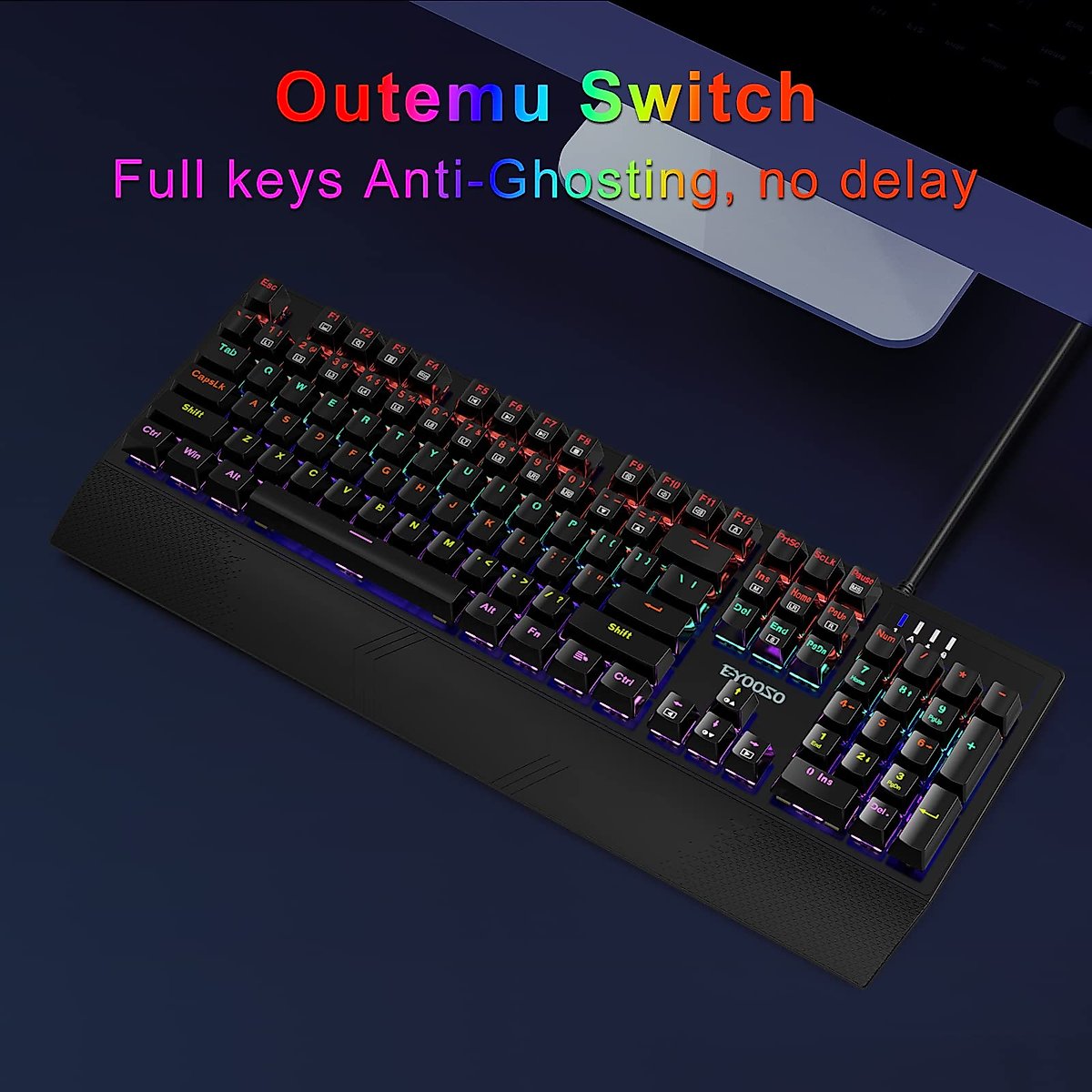 E-YOOSO Mechanical Keyboard, Mechanical Gaming Keyboard with Blue Switches, 104 Keys, Wired Keyboard Mechanical with Rainbow Backlit & RGB LED Side Light, Clicky Keyboard for Windows, Gaming, PC