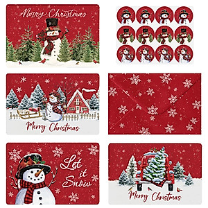 Artoid Mode 36 Pack Merry Christmas Thank You Cards Bird Snowman Truck Xmas Tree Greeting Cards Gift With Envelope Sticker Blank Note Cards for Birthday Wedding Baby Shower Bridal Shower, 5 x 7 Inch