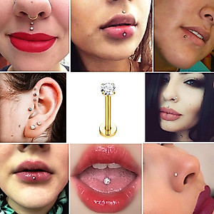 FIBO STEEL 18 Pcs 16G Forward Labret Helix Earrings Lip Nose Studs for Women Stainless Steel Tragus Medusa Conch Piercing Lip Jewelry Monroe Piercings Jewelry 6mm Gold-Tone