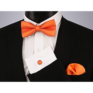 Alizeal Mens Solid Mini Squares Formal Banded Pre-tied Bow Ties Set-Orange