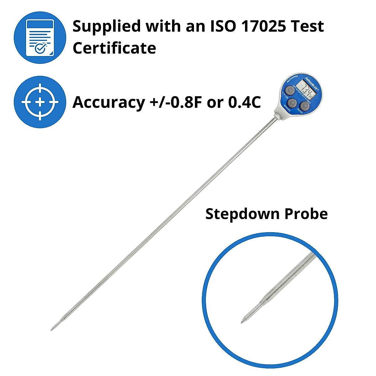 Digital Instant Read Stem (18") Thermometer with Lollipop Head for Food Preparation, Cooking, Baking, Grilling, Brewing
