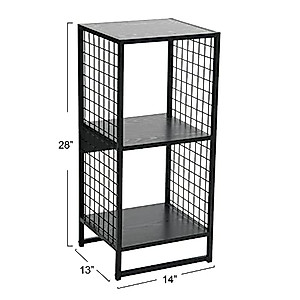 Household Essentials Trellis Open Storage Bookshelf with 2 Cube Compartments Black Oak Wood Grain and Black Metal