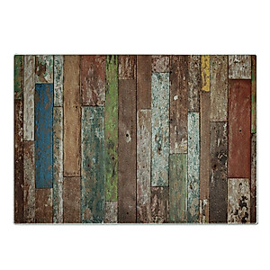 Ambesonne Rustic Cutting Board Grunge Style Planks Print Weathered Old Look Vintage Illustration Architecture Theme Art Decorative Tempered Glass for Cutting and Serving Board Large Size, Brown Pastel