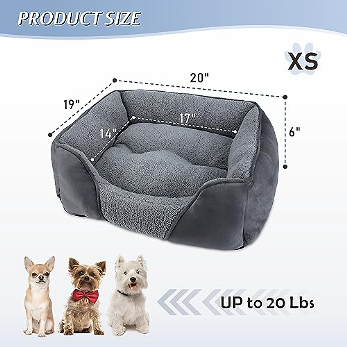 AIPERRO Dog Bed,Small Dog Beds,Cozy Small Pets Friendly Design Machine Washable Rectangle Cat Bed,Orthopedic Calming Dog Sofa Bed Soft Sleeping Puppy Beds,Breathable Cuddler and Nonskid Bottom 20x19