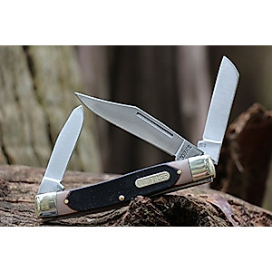 Old Timer 8OT Senior 6.9in S.S. Traditional Folding Knife with 3in Clip Point, Sheepsfoot, Spey Blade and Sawcut Handle for Outdoor, Hunting, Camping and EDC