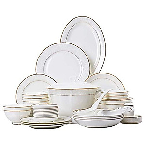 GagalU Dinnerware Set,52 Pieces Ceramics Phnom Penh Plates Bowls Combination Bone China Embossed Pattern Dinnerware Set for Banquet