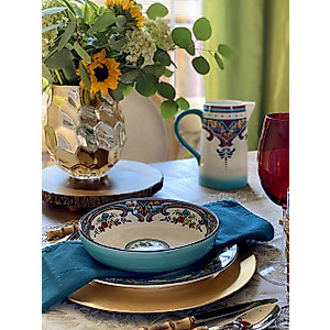 Euro Ceramica Zanzibar 8-Piece Dinnerware Set | Fine Kitchenware | Floral Multicolor Design Stoneware Tableware Service For 4,Large