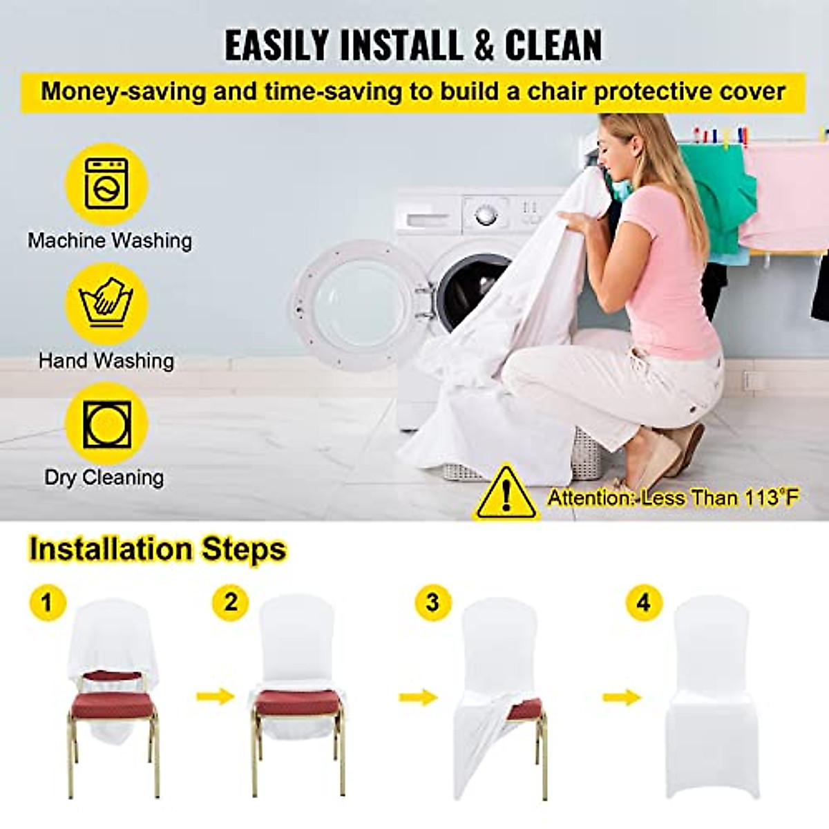 VEVOR 100 Pcs White Chair Covers Polyester Spandex Chair Cover Stretch Slipcovers for Wedding Party Dining Banquet Flat-Front Chair Covers