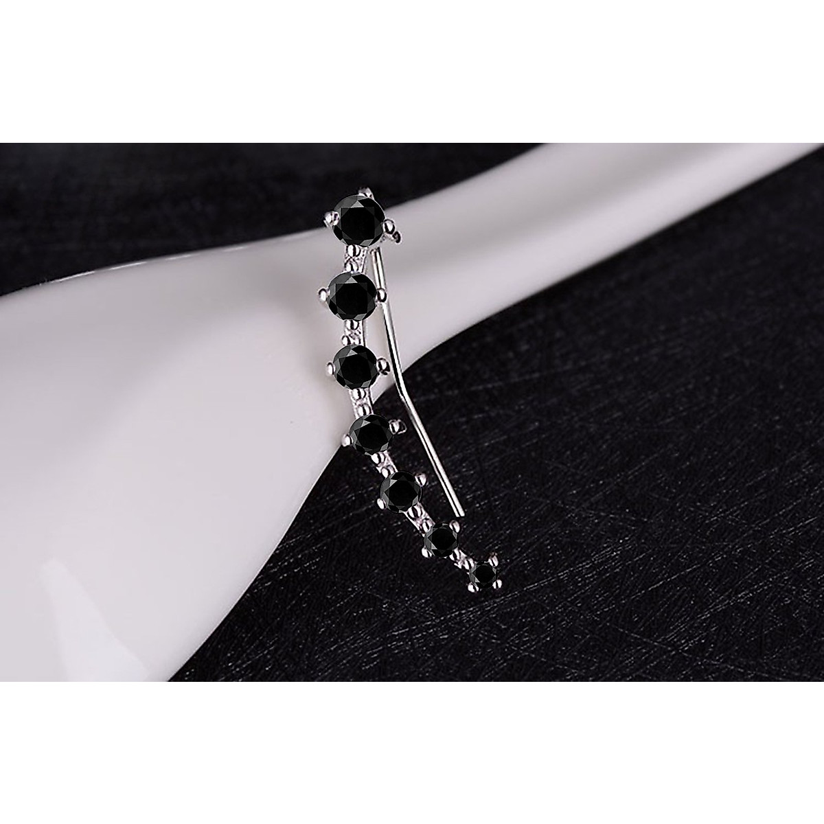 CZ Stud Earrings 925 Sterling Silver 18K Gold Plated Round Cubic Zirconia Hypoallergenic Set (7xing) (Black)