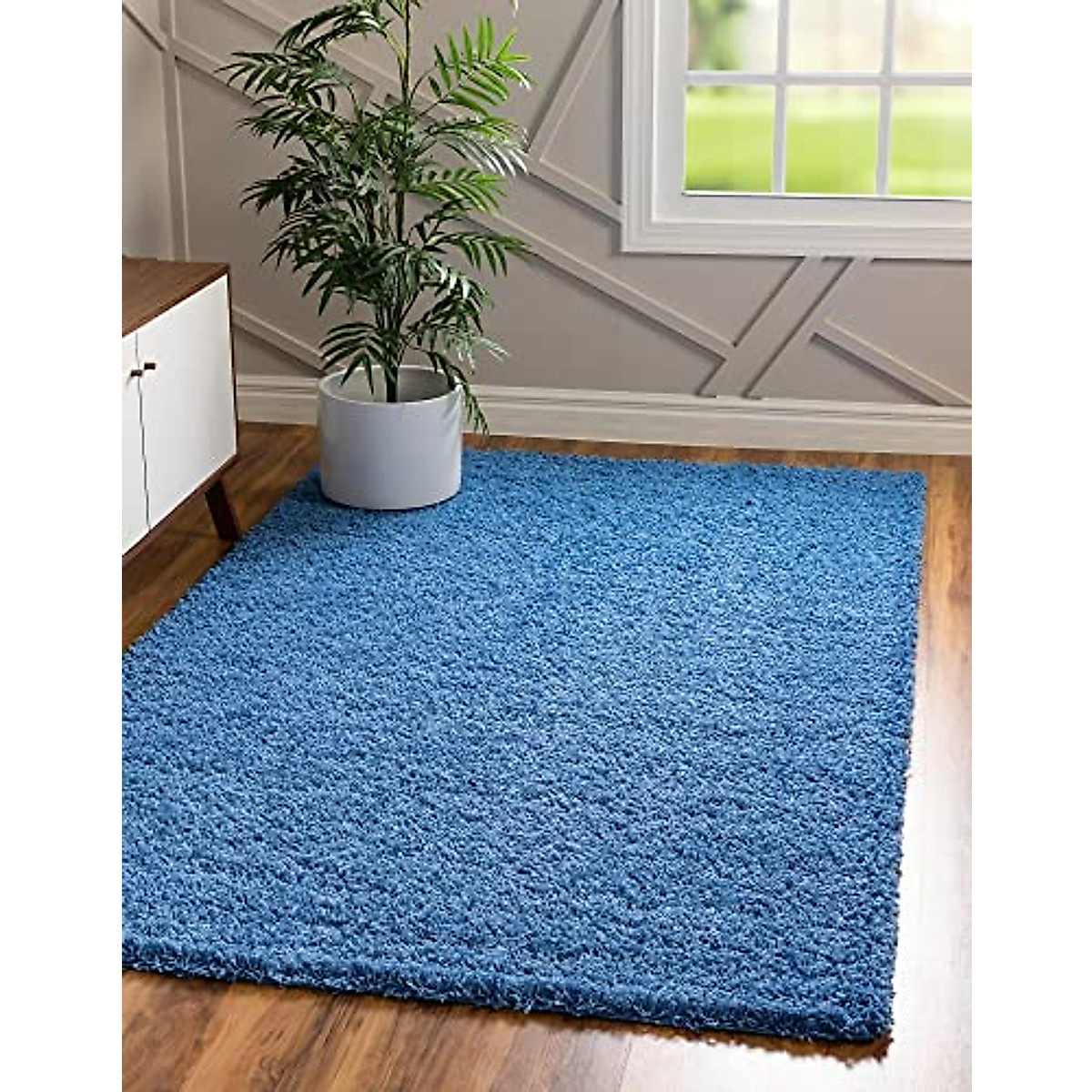 Rugs.com Über Cozy Solid Shag Collection Rug – 5 x 8 Periwinkle Blue Shag Rug Perfect 5 x 8 Feet