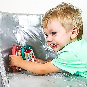 Baby Dinosaur Cell Phone Toy Removable Soft Teether Case, Lights, Music & Adjustable Volume Kids Play & Learn Pretend Phone Infant Toddler, Preschool Holiday Birthday Gift Girl Boy 18 Months (Brown)