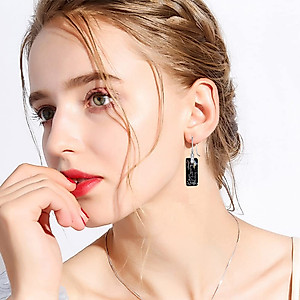 Hypoallergenic Earrings for Women 925 Sterling Silver Dangle Earrings Austria Crystals Hook Earrings Drop Earrings Jewelry for Mom (Black Crystal Earrings for Women)