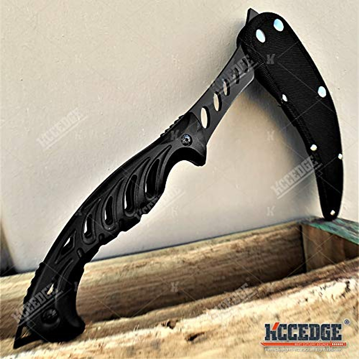 KCCEDGE BEST CUTLERY SOURCE Hunting Knife Tactical Knife Survival Knife 12" Scythe Fixed Blade Knife Full Tang Blade Camping Accessories Survival Kit Survival Gear Tactical Gear 80015 (Black)