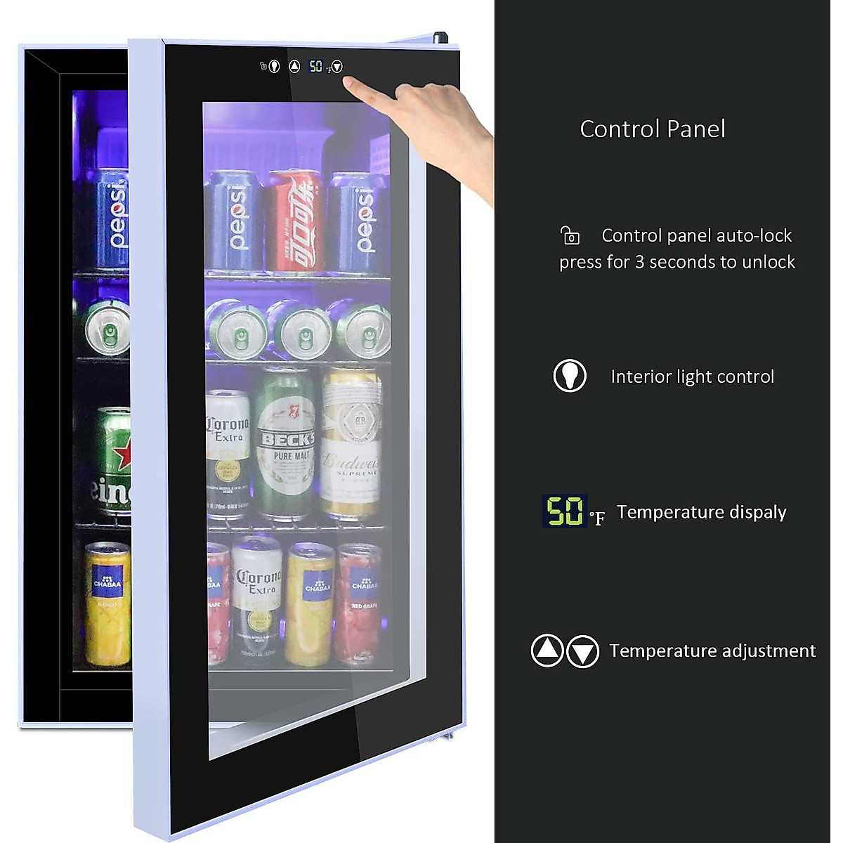 WATOOR 85 Cans Wine Cooler and Beverage Refrigerator with Glass Door Removable Wire Shelves 40°F - 61°F 2.7 Cu Ft