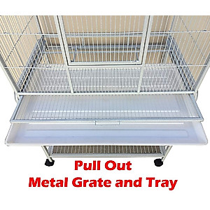 64" Extra Large Wrought Iron Side Nesting Box Doors for Flight Breeding Canary Parakeet Cockatiel Lovebird Finch Bird Flight Home Cage with Removable Rolling Stand