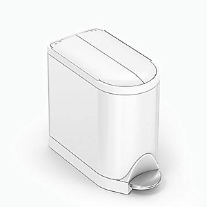 simplehuman 10 Liter / 2.6 Gallon Butterfly Lid Bathroom Step Trash Can, White Steel