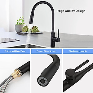 KUKKUME Kitchen Faucets with Pull Down Sprayer, Single Handle Kitchen Sink Faucet Modern Staninless Steel Kitchen Faucet Matte Black