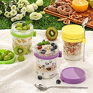 LANDNEOO 4 Pack Overnight Oats Containers with Lids and Spoons, 16 oz Glass Mason Overnight Oats Jars, Large Capacity Airtight Jars for Milk, Cereal, Fruit