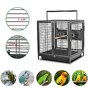 Portable Bird Travel Carrier Cage 19 Inch with Handle for Small Parrots Canaries Budgies Parrotlets Lovebirds Conures Cockatiels Black