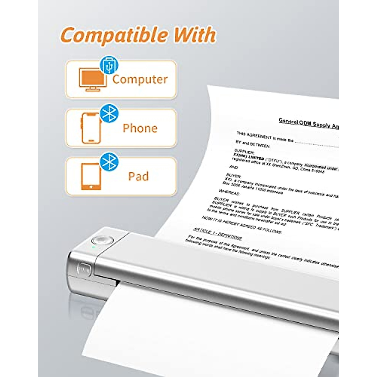 Odaro M08F Letter Portable Printer Wireless for Travel, Bluetooth Thermal Printer Inkless, Small Compact Printer Support 8.5" X 11" Letter Size Thermal Paper, Work with Laptop Phone and Pad - Silver