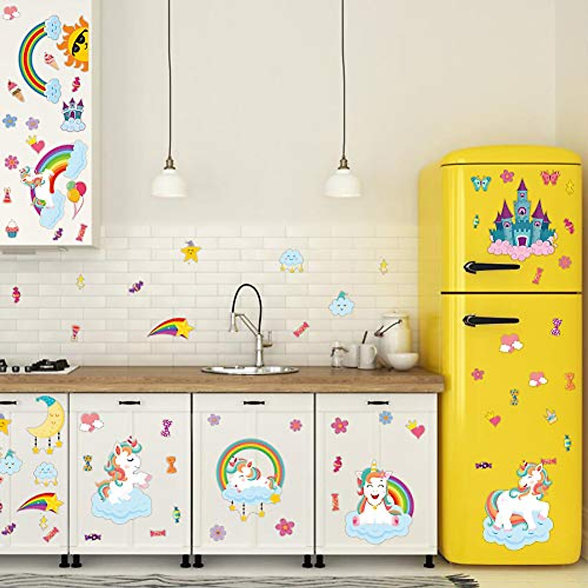 CCINEE Unicorn Window Cling Stickers,Rainbow Flower Window Decals Double Side Sticker for Kids Room Decoration,8 Sheets