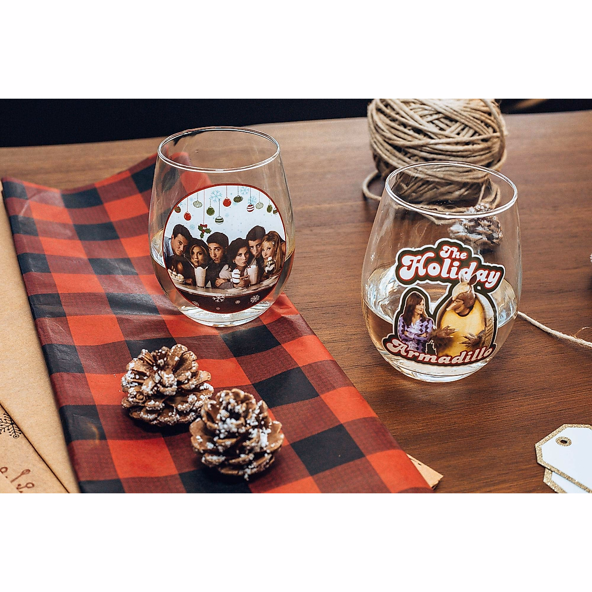 Friends Holiday Stemless Wine Glass Collectible 2-Pack | Each Holds 20 Ounces