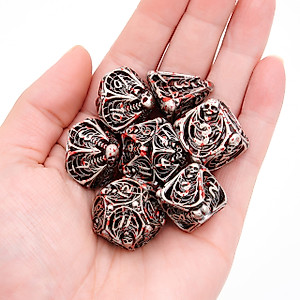 qile DND Hollow Metal dice Skeleton bloodstain 7-Piece Set, Suitable for Dungeon and Dragon RPG Board Games, D &D Pathfinder and Teaching, etc。