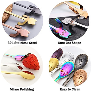 6 PCS Cat Spoon Coffee Tea spoon Set, ESRISE Stainless Steel Hanging Cup Teaspoons Demitasse Mini Long Cute Kitten Stirring Spoon for Dessert Drink Mixing Milkshake (Multi)