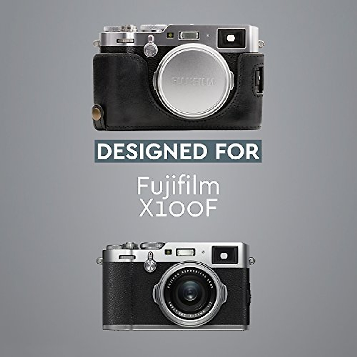 Megagear Fujifilm X100F Ever Ready Genuine Leather Camera Half Case And Strap, With Battery Access - Black - MG1281