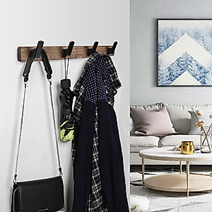 FATASTY Coat Hooks Wall Mount, Solid Walnut Wall Coat Rack with 4 Aluminum Hooks, 15.75 inches Coat Rack Wall Mount Hooks for Hanging Coats, Backpacks, Hats, Towels, Bags,etc.