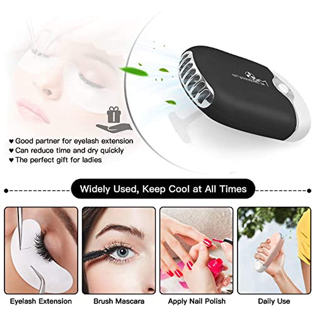MISMXC Eyelash Fan,Rechargeable Handheld Mini Fan Lash Dryer with Built in Sponge,Perfect for Eyelash Extension Application