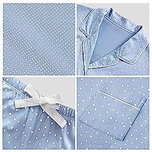 COLORFULLEAF Womens Pajamas Set Summer Short Sleeve Sleepwear Button Down Nightwear Shorts Soft Pj Sets(Blue/White Dots, 3XL)
