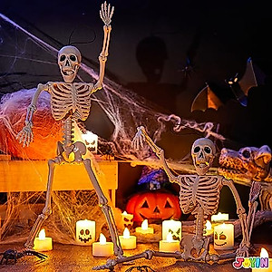 JOYIN 2 PCS 16 Inches Halloween Skeletons Full Body Posable Joints Skeletons for Halloween Graveyard Decorations, Haunted House Accessories