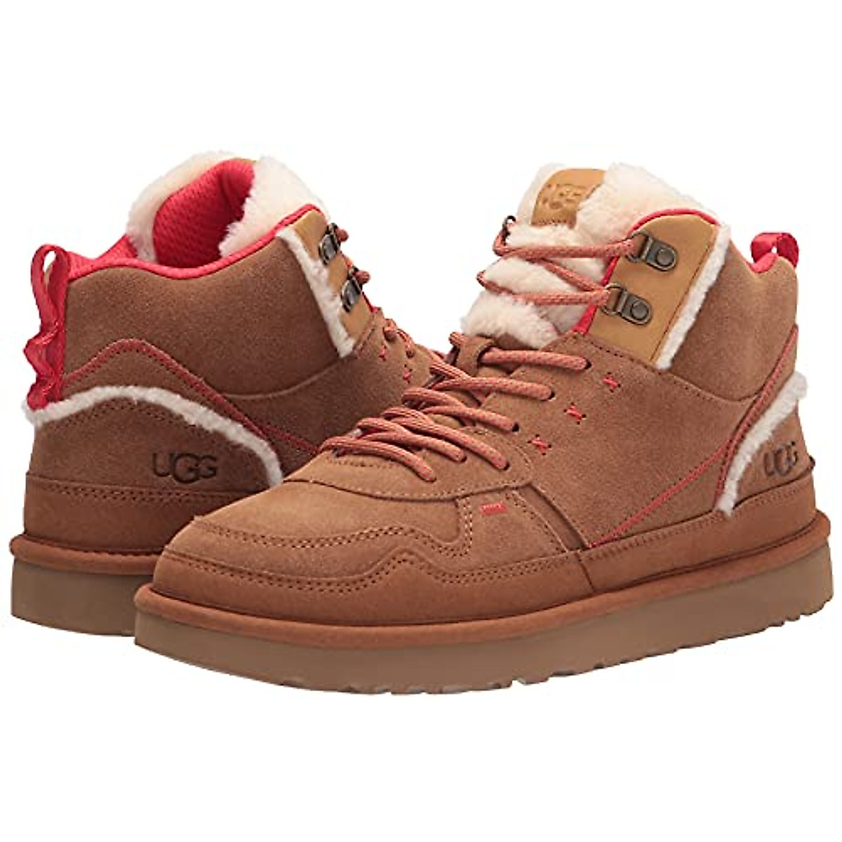 UGG Women's Highland HI Heritage Sneaker, Chestnut/Fiery RED Suede, 8